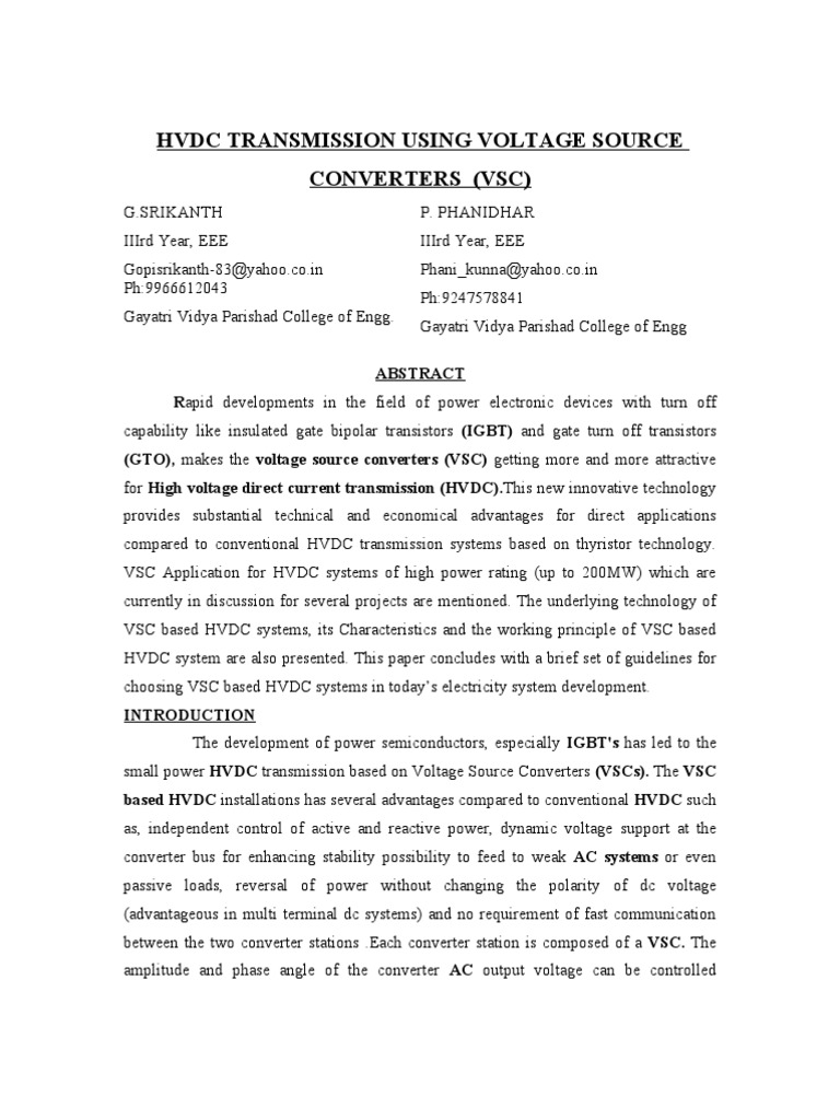 HVDC Transmission Using Voltage Source Converters (VSC) | PDF | High ...