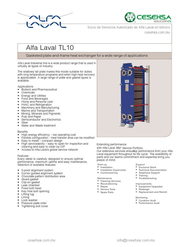 Alfa Laval TL10: Gasketed Plate-And-Frame Heat Exchanger For A Wide ...