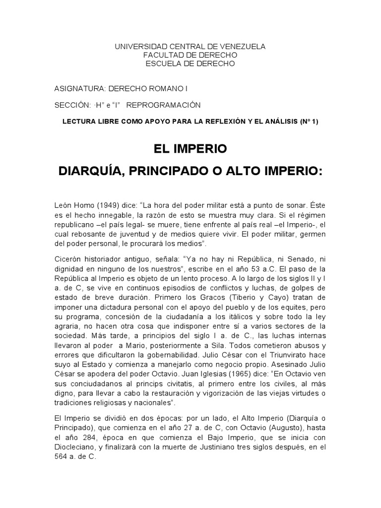Ucv. Imperio. Alto Imperio (Diarquia o Principado) - Lectura para La ...