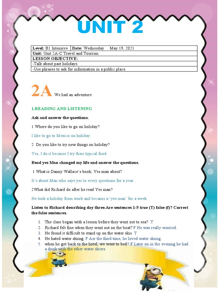 Unit 2: 1.reading and Listening | PDF | Question