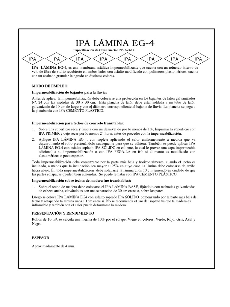 A-3-17 Ficha-Tecnica-Ipa-Lámina-Eg4 | PDF | Materiales | Ingeniería de ...