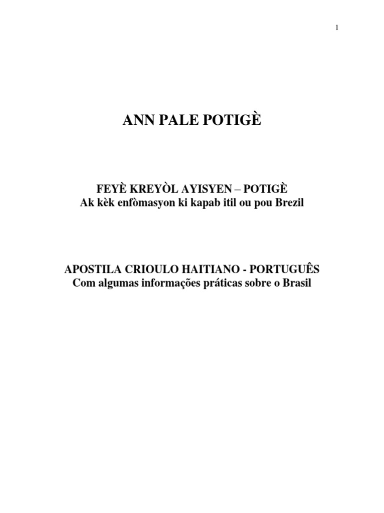 KREYOL-POTIGE Texto 2a Edicao | PDF | Idiomas | Natureza