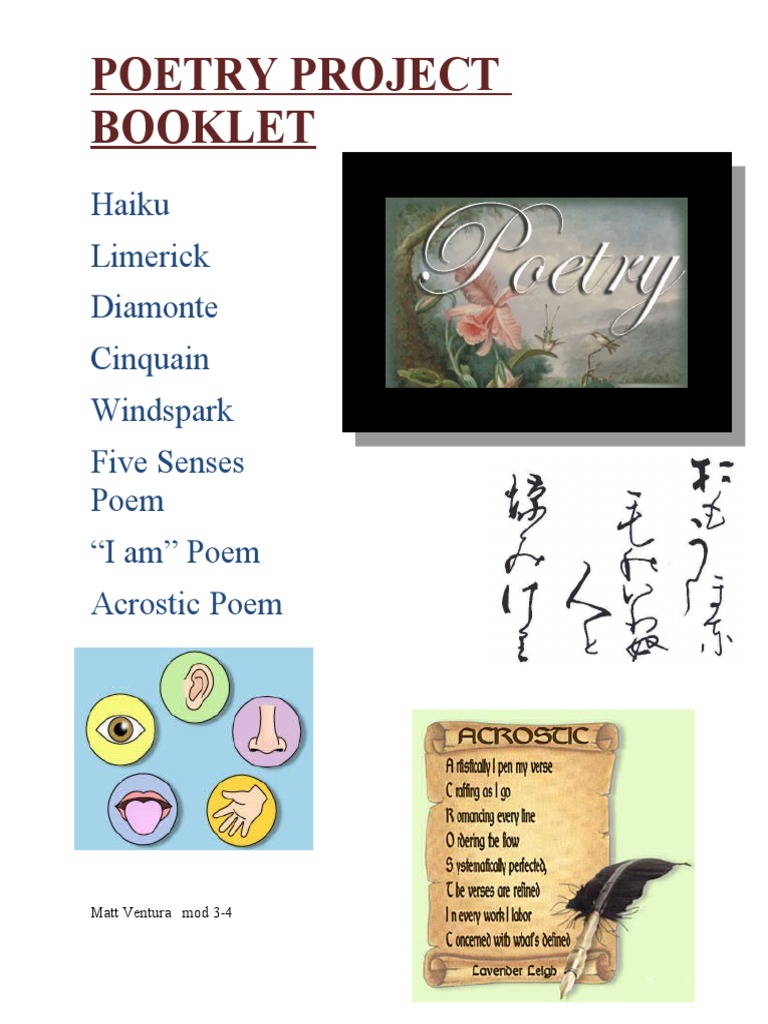 Poetry Project Booklet: Haiku Limerick Diamonte Cinquain Windspark Five ...