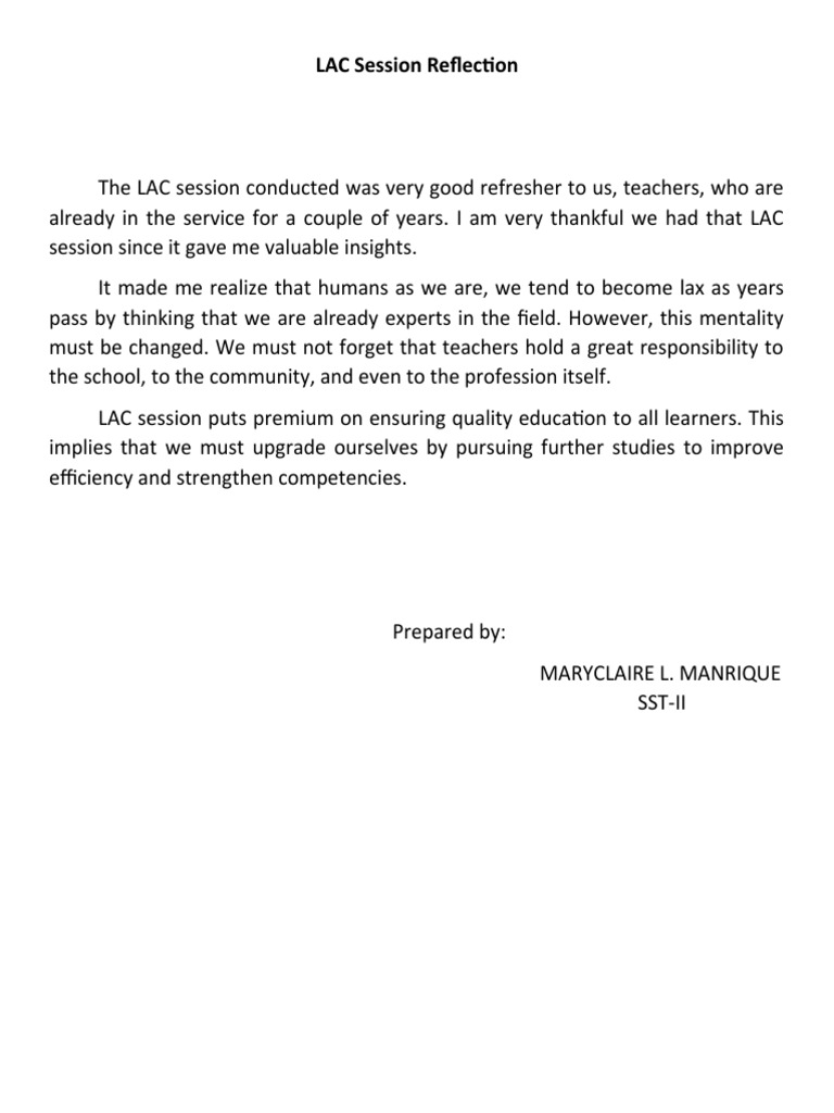 LAC Session Reflection | PDF LAC Session Reflection | PDF