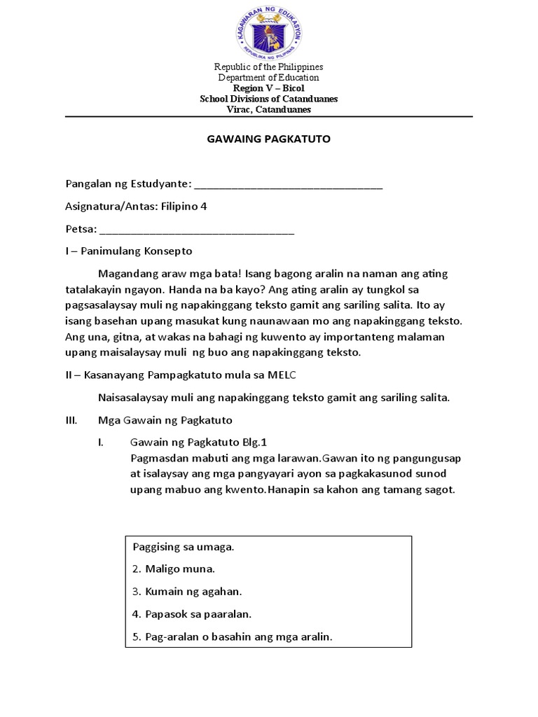 Gawaing Pagkatuto-Filipino 4 | PDF