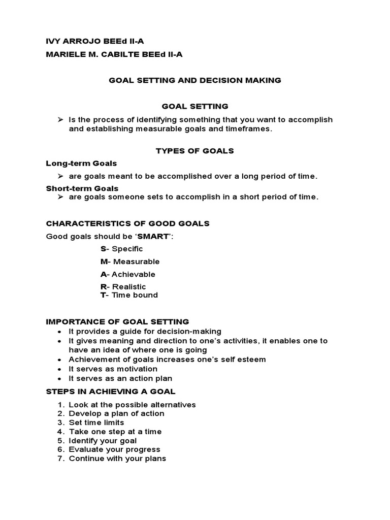 Goal Setting and Decision Making | PDF | Goal | Choice