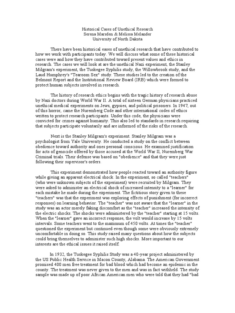 Unethical Research: Historical Cases & Impact | PDF | Institutional ...