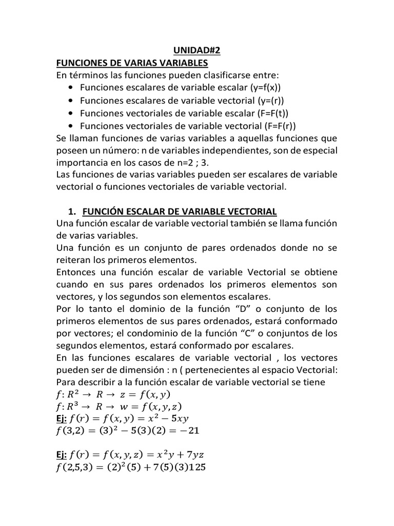 Funciones de Varias Variables | PDF | Escalar (Matemáticas) | Vector Euclidiano