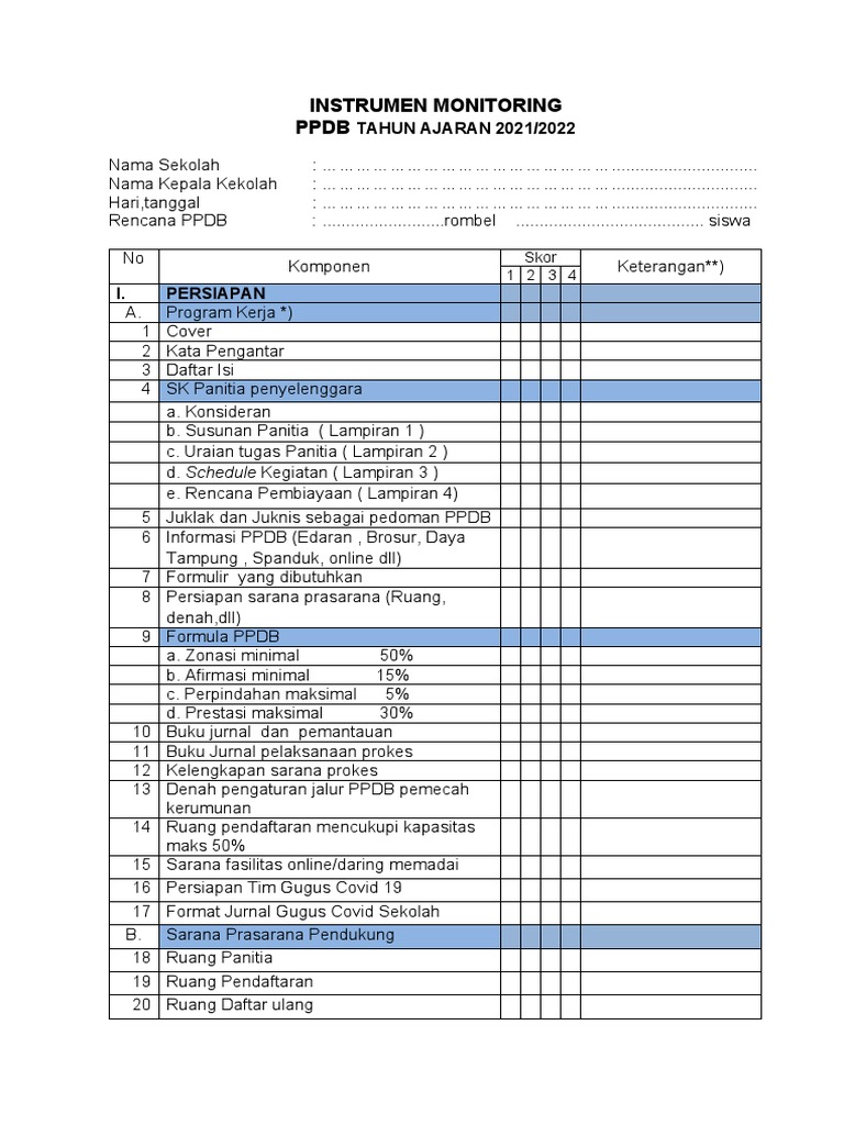 Instrumen Monev PPDB 2021 | PDF