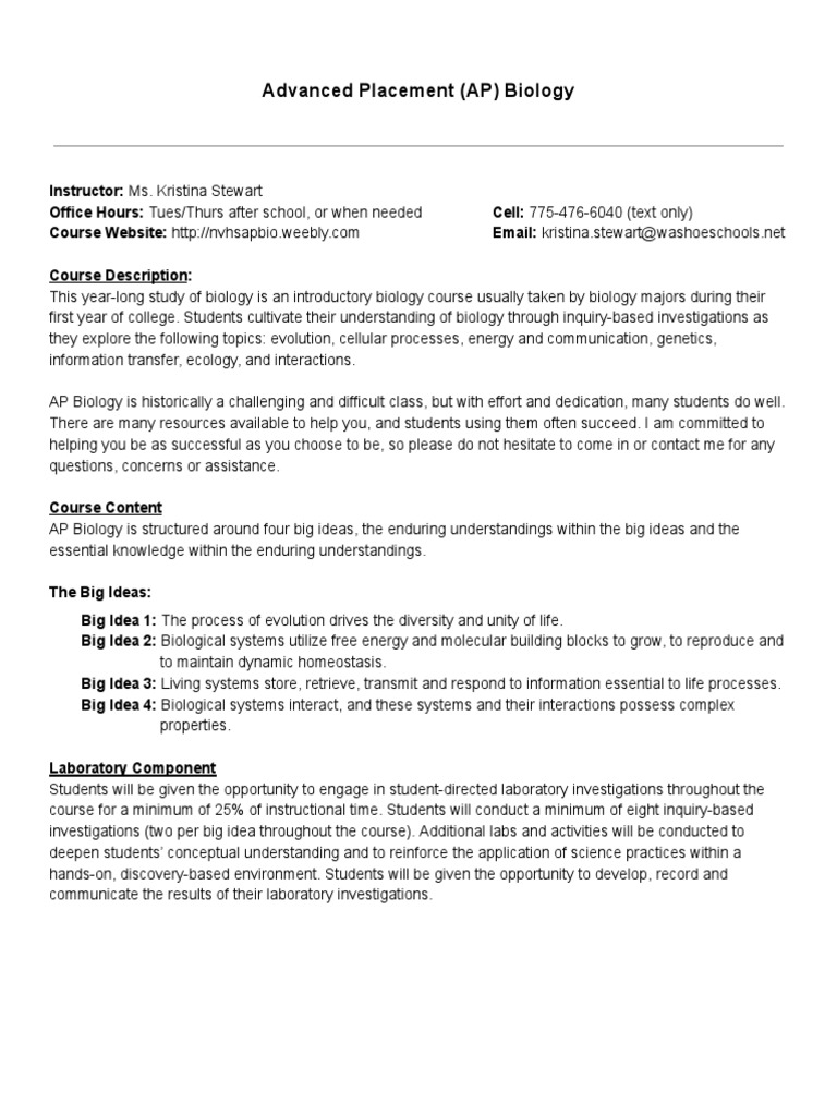 Ap Bio Syllabus 2021-2022 | PDF | Text Messaging | Biology