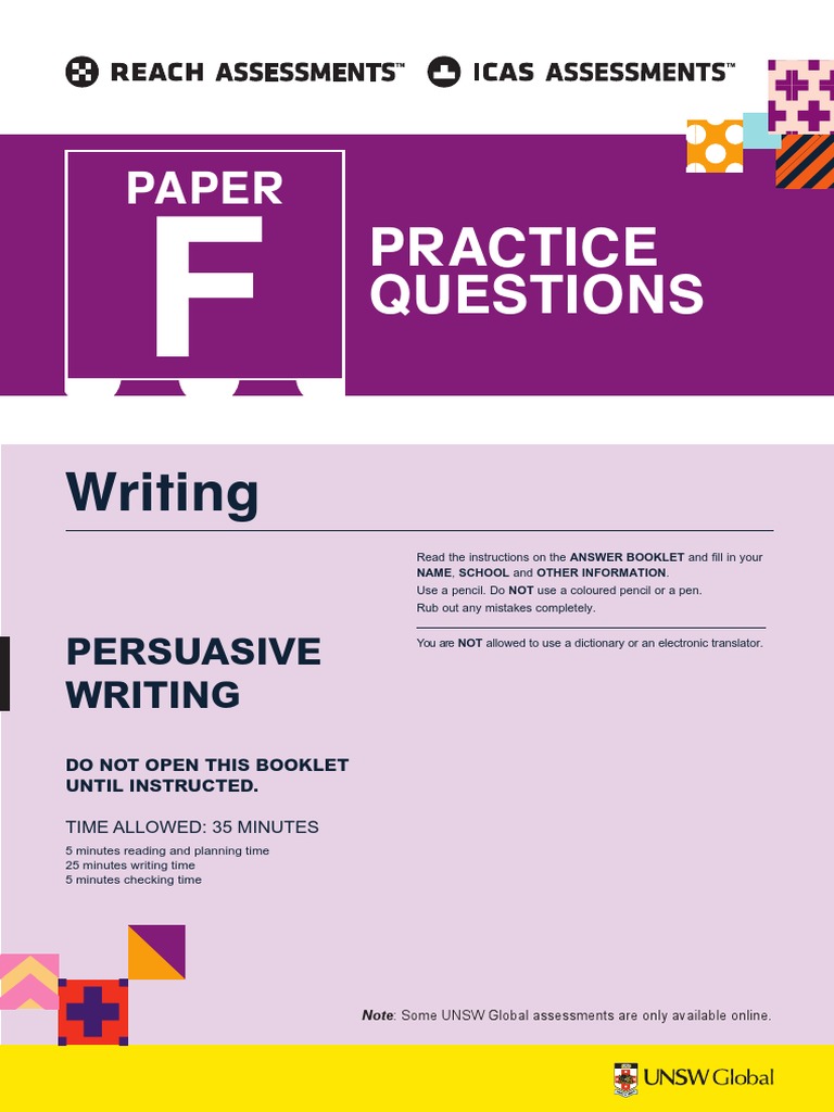 Reach and ICAS Sample Questions Writing Persuasive Paper F | PDF