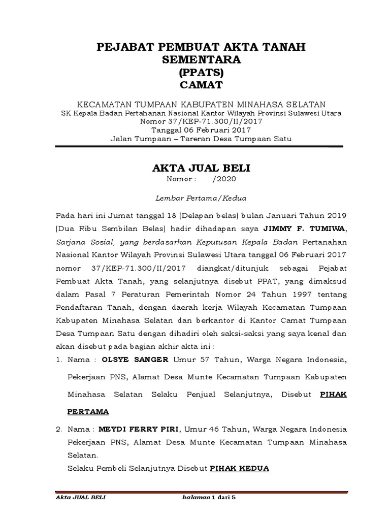 Pejabat Pembuat Akta Tanah Sementara | PDF