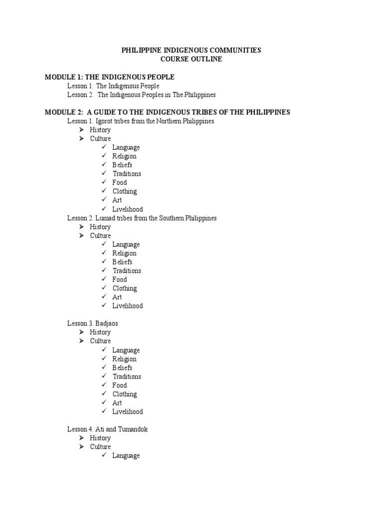 Course Outline Philippine Indigenous Communities | PDF