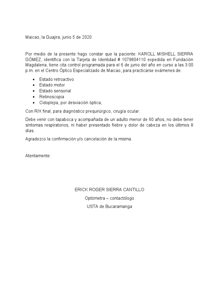 Carta Cita Médica | PDF