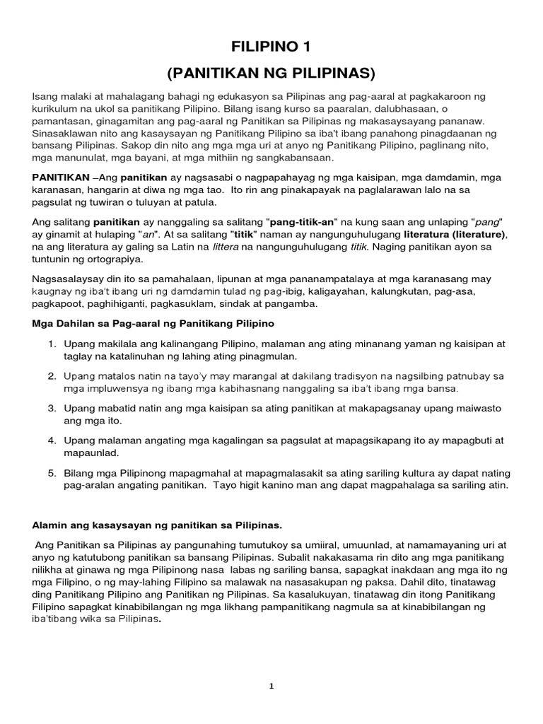 Filipino 1-Handouts 2018-Revised | PDF