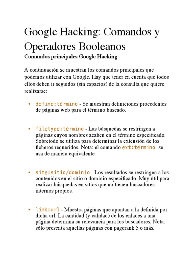 Dork Googlehacking | PDF | Desarrollo de software | Internet