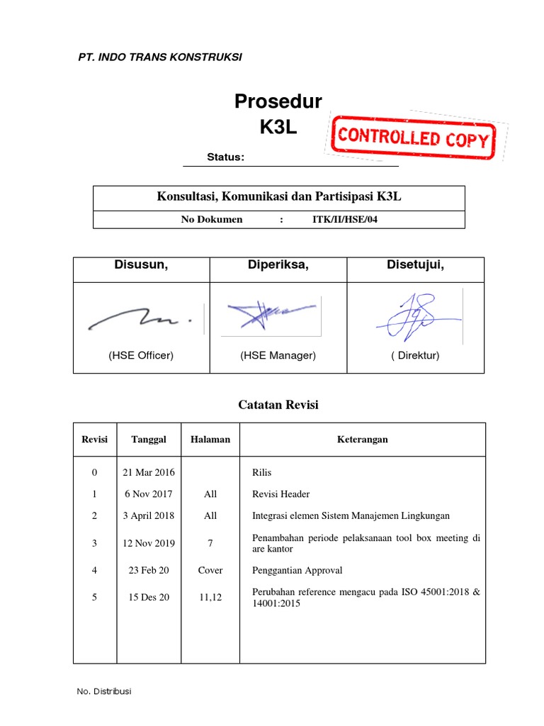 ITK-II-HSE-04 Prosedur Konsultasi, Komunikasi & Partisipasi - Rev 5 | PDF