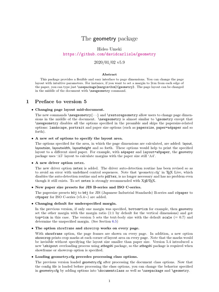 The Geometry Package: 1 Preface To Version 5 | PDF | Page Layout | Length