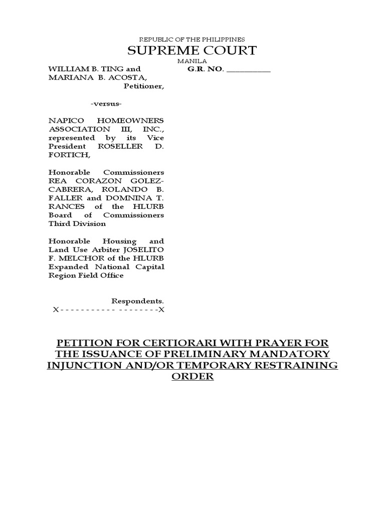 Sample Petition For Certiorari | PDF | Standing (Law) | Public Law