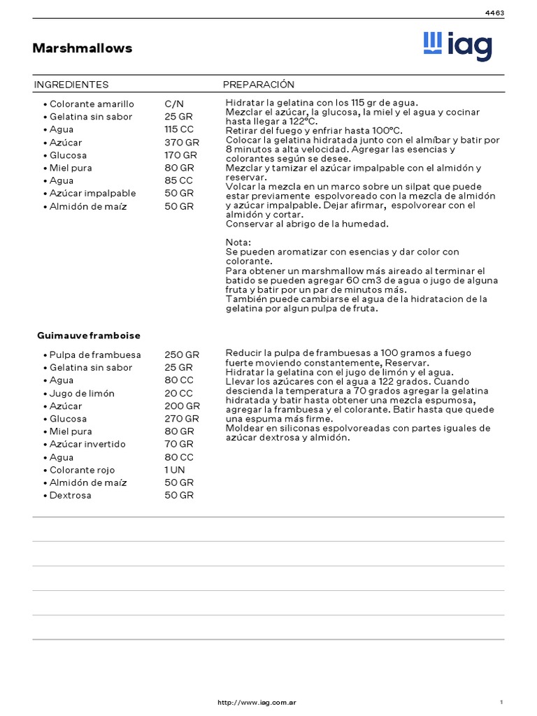 Marshmallows | PDF | Azúcar | Dieta y nutrición