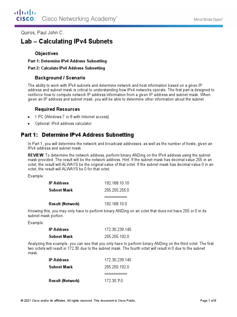 Calculating IPv4 Subnets - ANSWER - KEY | PDF | Ip Address | Computer Science