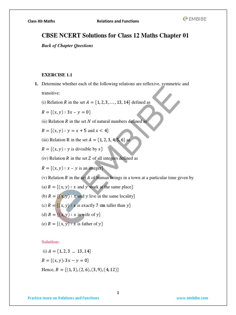 Chapter 1 Relations and Function | PDF | Function (Mathematics) | Mathematical Relations