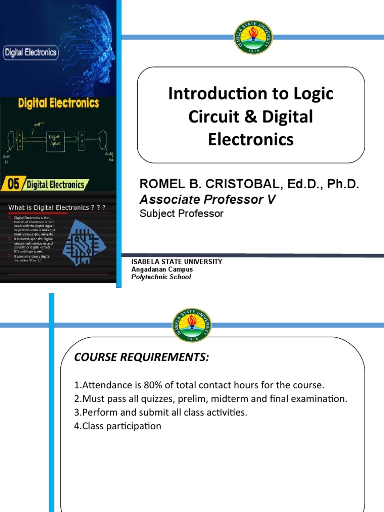 Introduction To Logic Circuit & Digital Electronics: Romel B. Cristobal ...