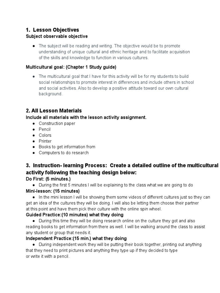 Multicultural Lesson Activity | PDF | Lesson Plan | Books