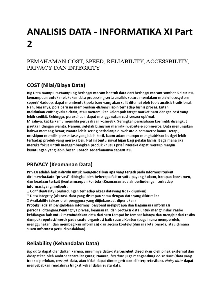 Analisis Data - Informatika Xi Part 2 | PDF