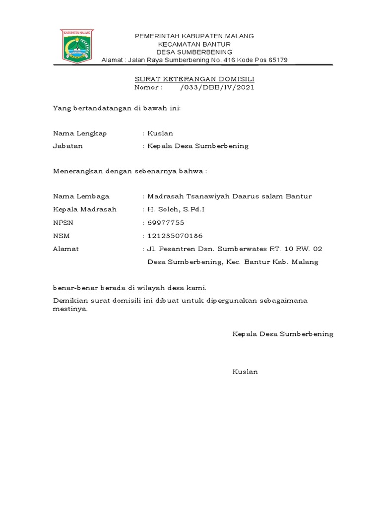 Surat Domisili | PDF | Agama & Spiritualitas
