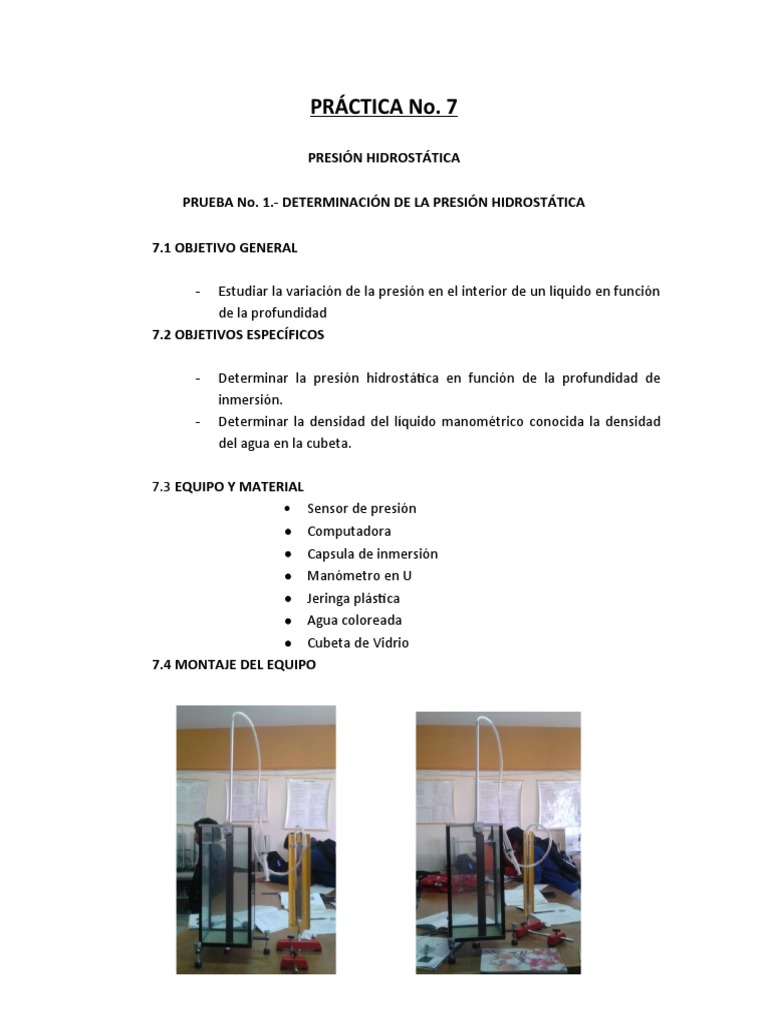 Presión hidrostática práctica 7 | PDF | Medida de presión | Presión