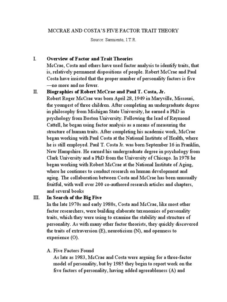 Mccrae and Costa | PDF | Applied Psychology | Cognition