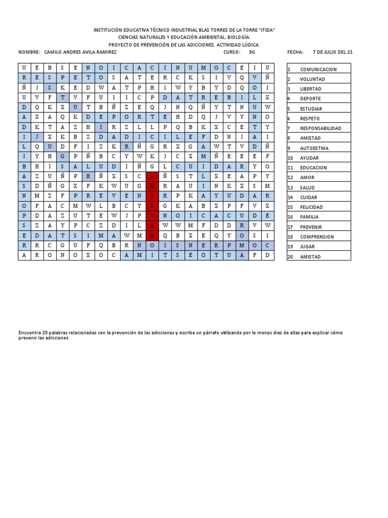 2P Sopa de Letras Prevención ACTIVIDAD | PDF | Bienestar | Medicina