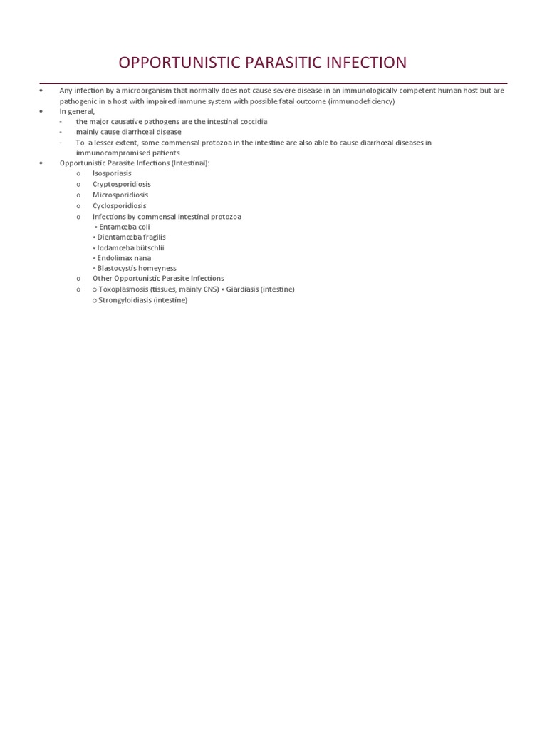 Opportunistic Intestinal Parasitic Infections in Immunocompromised ...