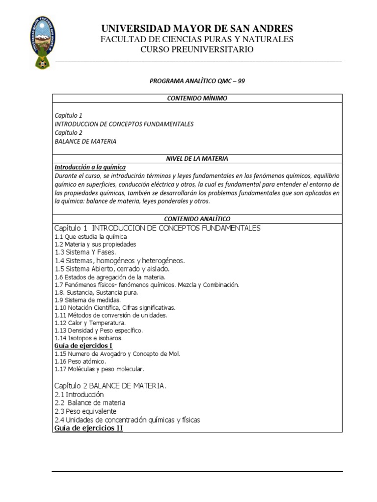 Plan QMC 99 | PDF | Importar | Reacciones químicas