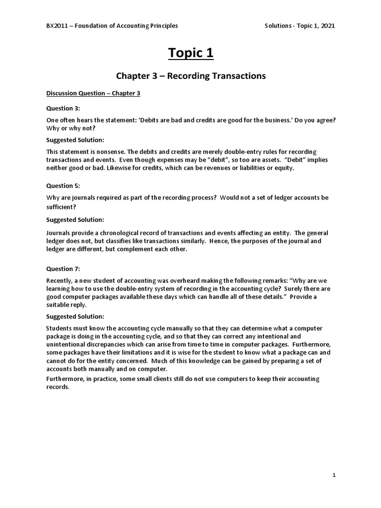 BX2011 Topic01 Tutorial Solutions 2021-Updated | PDF | Debits And Credits | Financial Accounting