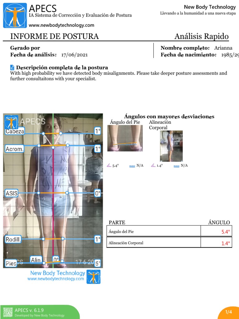 Informe de Evaluación Postural APECS | PDF