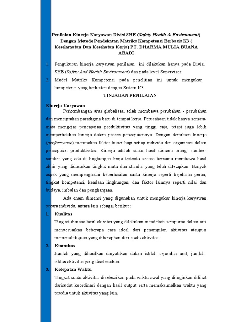 Spo Evaluasi Kinerja Hse Pt. Dmba | PDF
