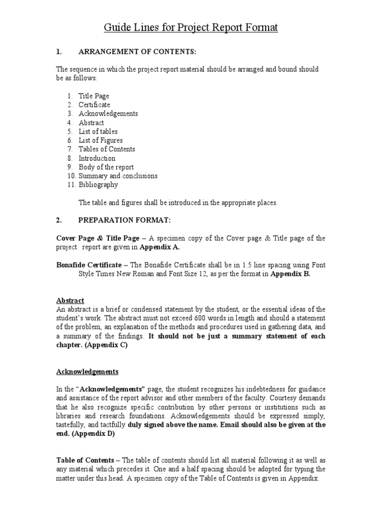 Abstract Format For Project Report