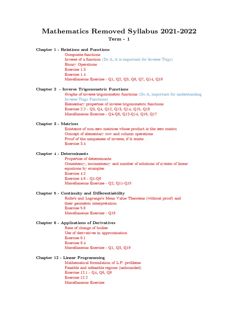 Mathematics Removed Syllabus 2021 | PDF | Equations | Integral