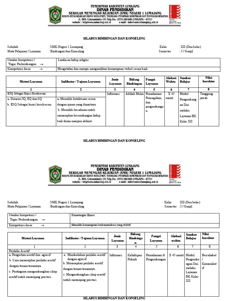 Silabus BK SMK Kelas XII | PDF