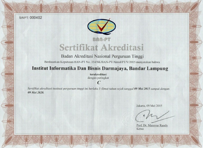 Sertifikat Akreditasi - Darmajaya | PDF