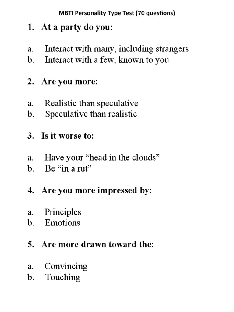 MBTI Personality Test | PDF | Personality Type | Psychology