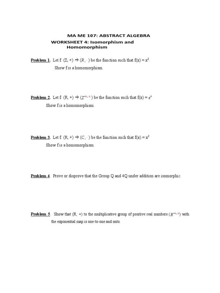 Worksheet 4 Isomorphism and Homomorphism | PDF