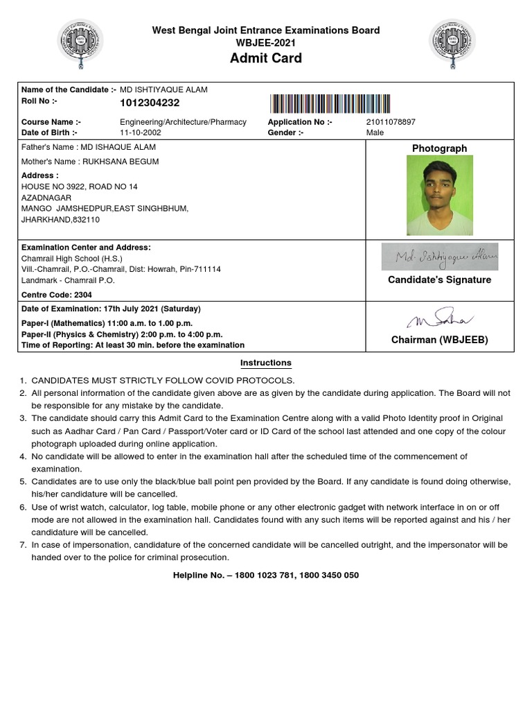 AdmitCard | PDF | Authentication | Access Control