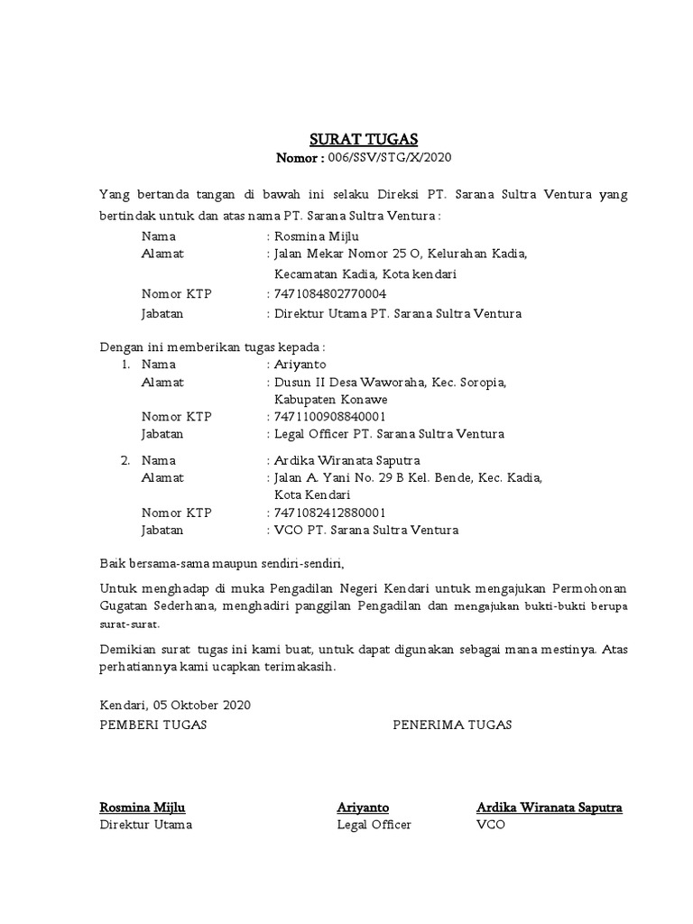 SURAT TUGAS Example | PDF
