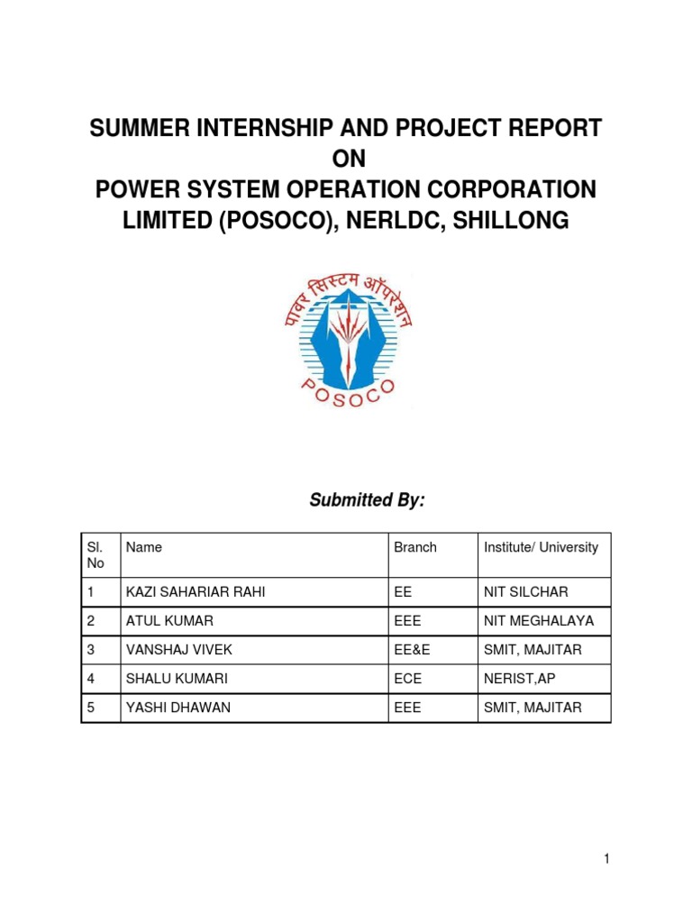 Summer Internship Report in POSOCO NERLDC On Project Islanding Scheme of NER | PDF | Electrical ...
