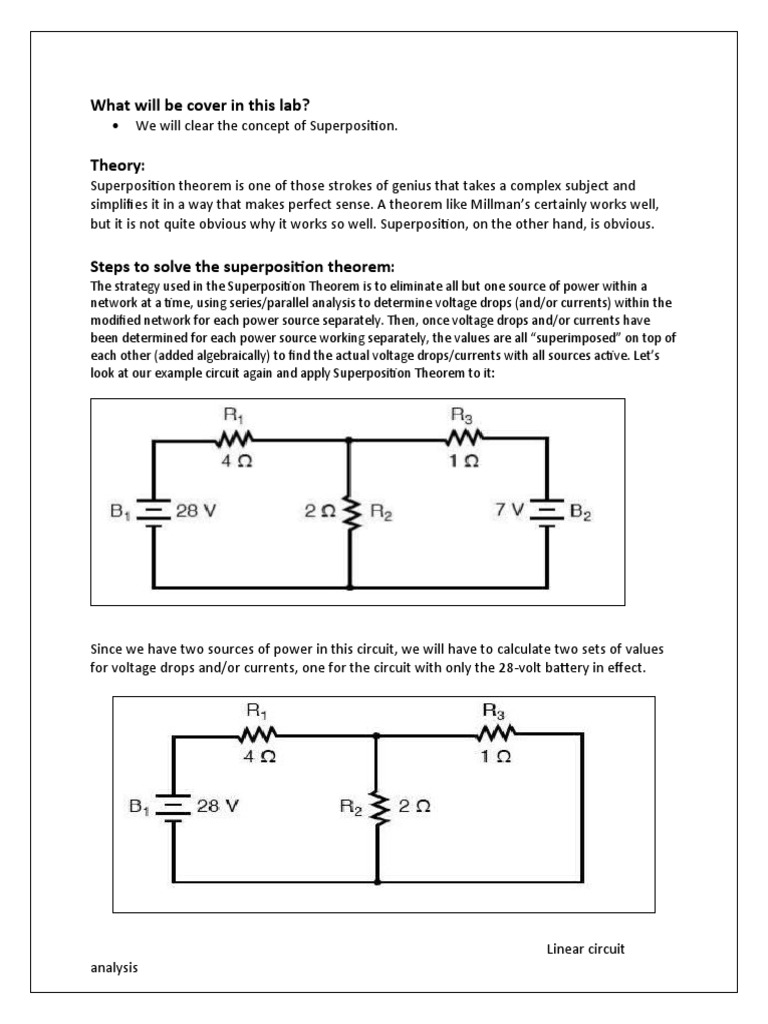 Superposition Theorem Lab Guide | PDF | Electrical Network | Computer Engineering