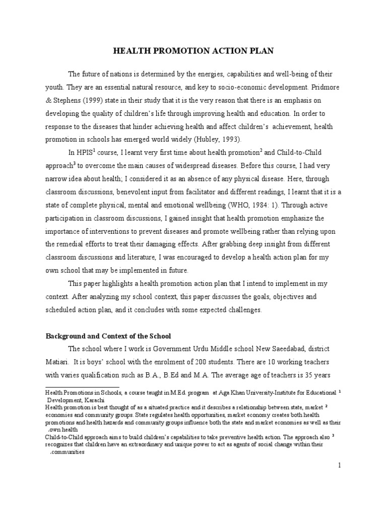 Health Promotion Action Plan2 | Download Free PDF | Schools | Teachers