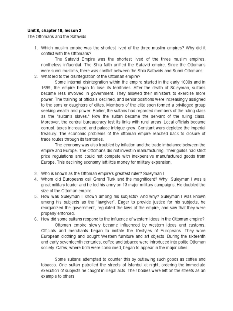 Unit 8, Chapter 19, Lesson 2 | PDF | Shah | Ottoman Empire